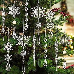 18pcs Crystal Christmas Ornaments for Christmas Tree Decorations-Hanging Acrylic Snowflake and Icicle Ornaments with Drop Pendants for Christmas Tree New Year Party Decorations Supplies