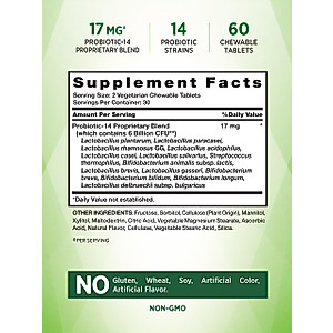 Probiotic Chewable for Men and Women | 6 Billion CFU | 60 Count | 14 Strains | Berry Flavor | Non-GMO & Gluten Free | by Nature's Truth