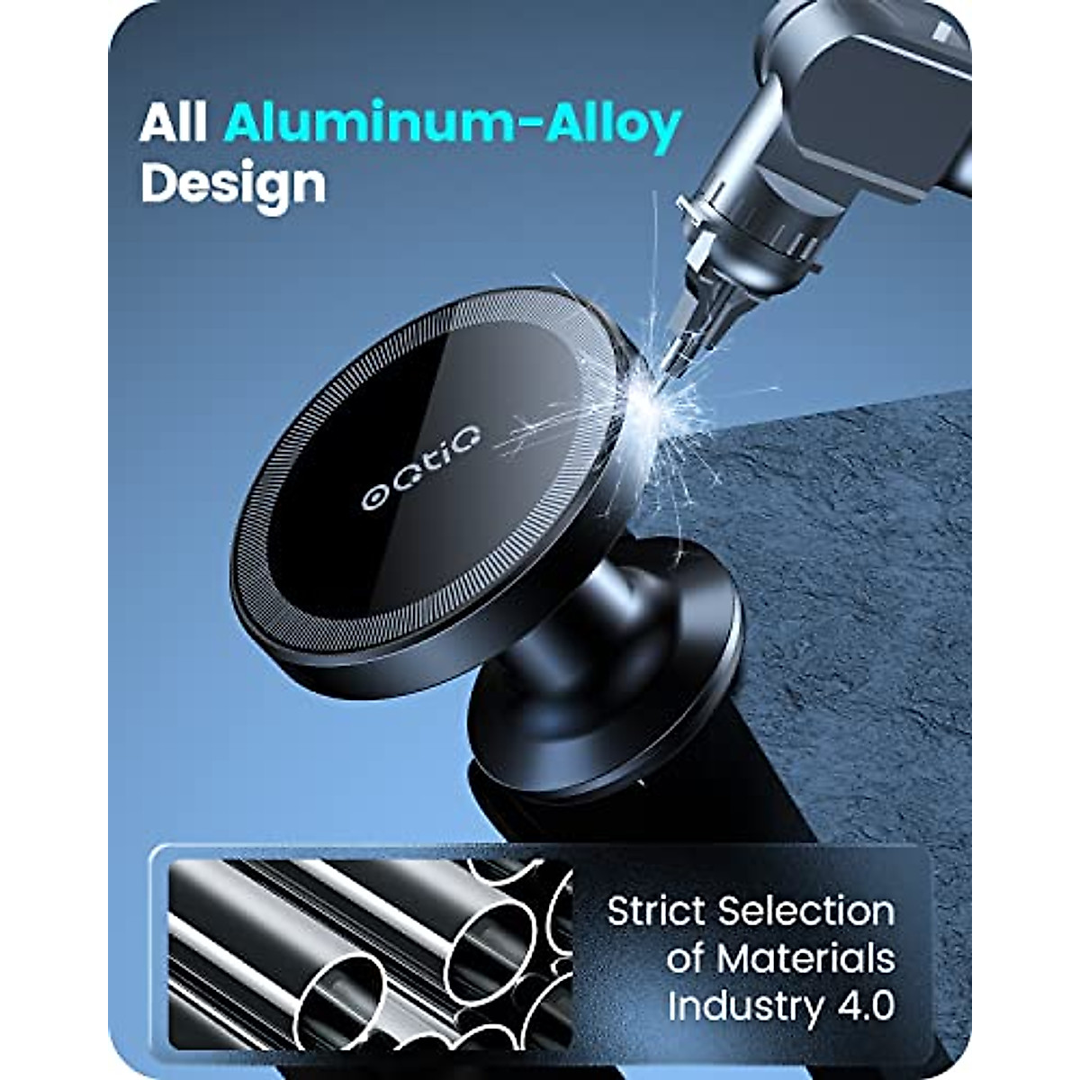 OQTIQ Compatible for MagSafe Car Mount, [Metal Body] Dashboard Phone Holder, [ Strong Magnets] Cell Phone Car Holder Compatible with Magsafe iPhone 14 13 Pro Max and All Phones