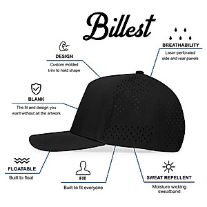 Billest Gilbert Snapback Hat | 5 Panel Blank Cap for Men & Women | Breathable & Lightweight | Outdoor | Curved Bill (Black)