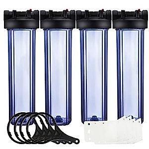 Geekpure 20 Inch Clear Whole House Water Filter Housing with Wrench Bracket -4.5" x 20" - 1" NPT Brass Port (4)
