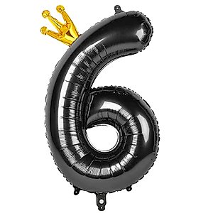 Number 6 Balloon 40 in, Six Helium Balloons for Birthday Party 16 60 Decorations Anniversary, 6th Birthday Balloon, Black 6 Balloons
