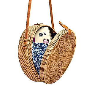 Rattan Bags for Women - Handmade Wicker Woven Purse Handbag Circle Boho Bag Bali