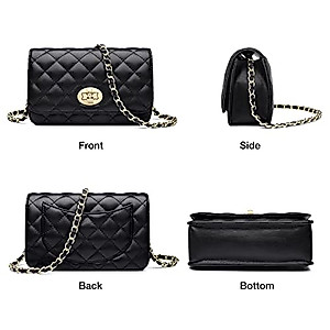 FOXLOVER Women’s Mini Crossbody Bags Purses Quilted Chain Shoulder Bag for Women Real Leather Casual Handbag (Black)