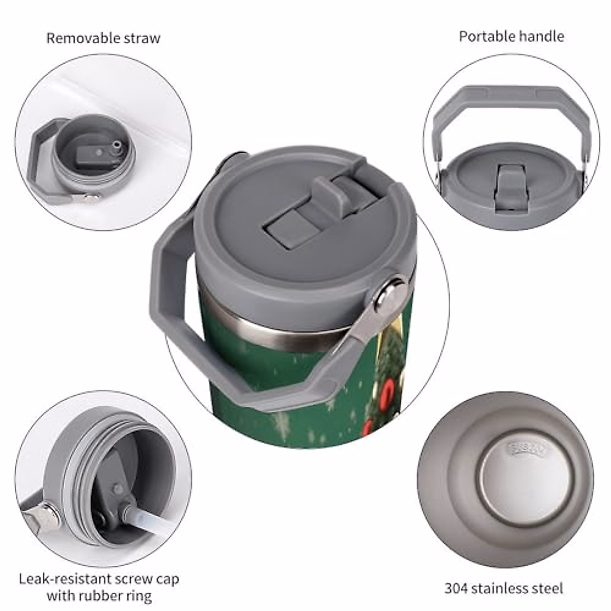 BWQJKUO Large Capacity Car Cup 30 Oz Stainless Steel Round Ball Christmas Tree Printed Travel Mug Leak-proof Flip Straw Tumbler with Handle,keeps Cold Or Ho