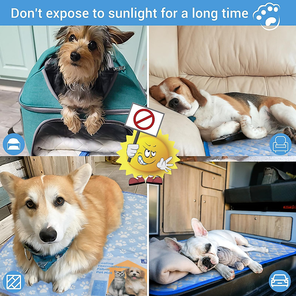 Rywell Upgrade Self-Cooling Mat for Dogs Extra Large, 44'' x 32'' - Endothermic Color Changing Arc-Chill Cooling Fiber - Washable Non-Toxic Summer Pet Outdoor Bed, Non-Slip&Foldable