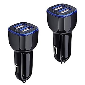 Car Charger, 2.4A 12W AndHot 2 Pack Mini Dual Port USB Car Charger Adapter Plug for iPhone 14 13 12 SE 11 Pro Max XR XS X 8 7 6S Plus, iPad, Samsung Galaxy S22 S21 S20 S10 Note 20, LG, Moto, Android