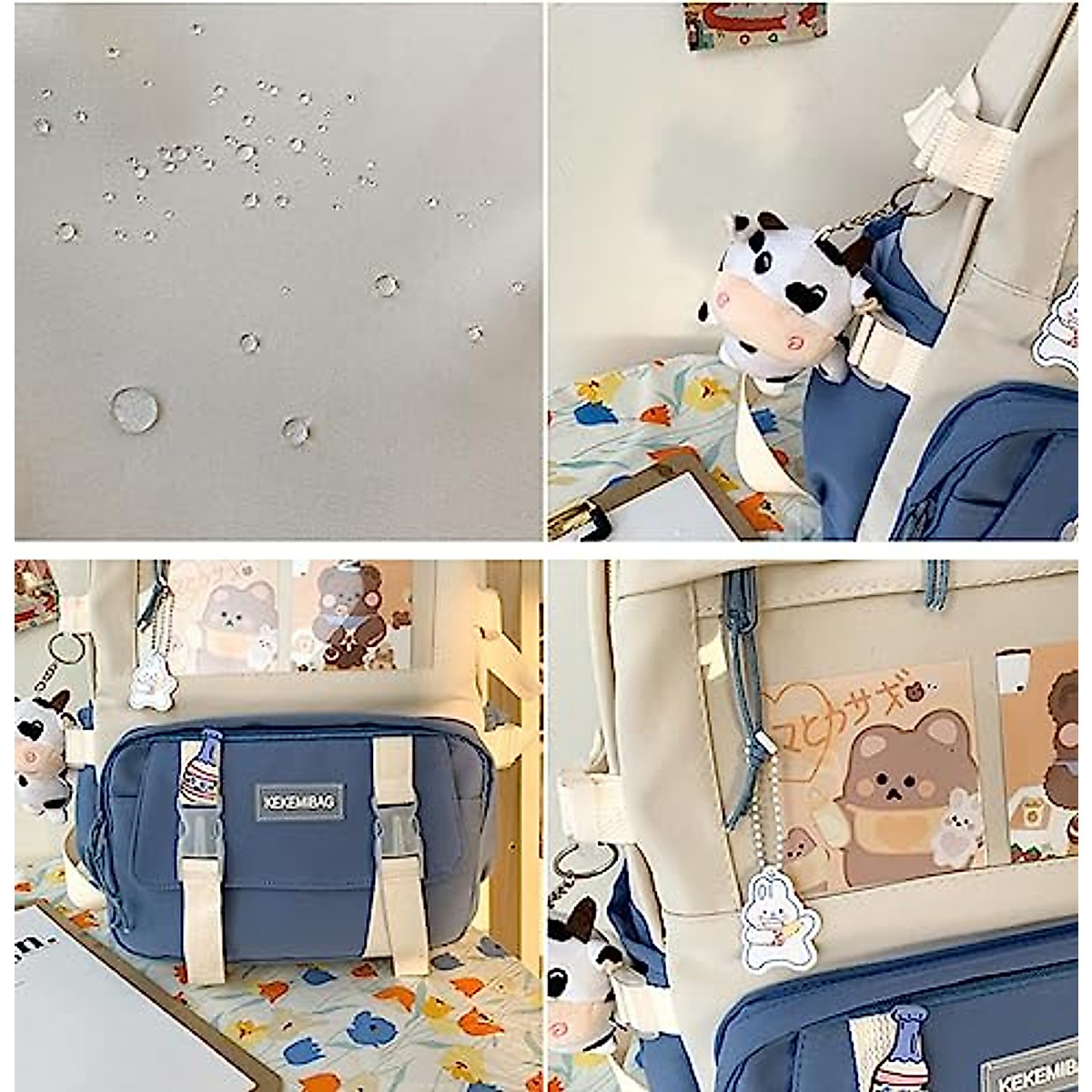 LELEBEAR Kawaii Backpack, Cute Bookbags With Kawaii Pin And Accessories (Black White)