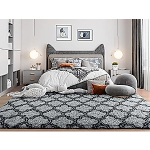 Keeko 6x9 Large Living Room Area Rug, Grey and Black Fluffy Fuzzy Rug Rugs for Living Room Bedroom Modern Indoor Carpet Geometric Shaggy Area Rug for Nursery Kids Farmhouse Dorm Classroom Decor