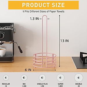 Buruis Standing Paper Towel Holder, 13 X 6 Inch Modern Decorative Countertop Rolls Holder for Kitchen, Toilet, Pantry and Bathroom (Pink)