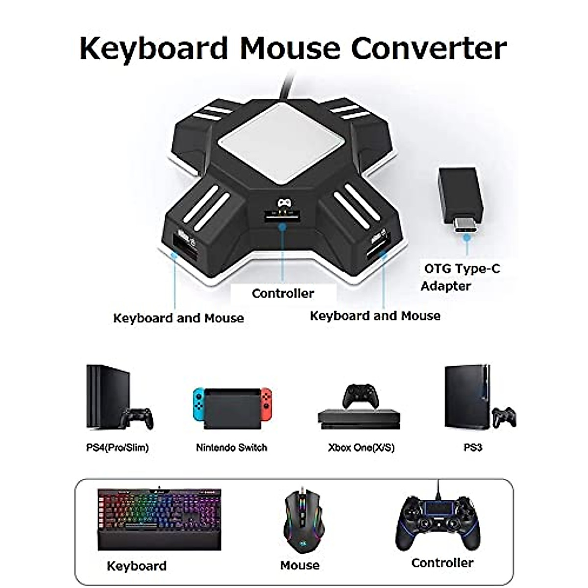 DOHO Mouse Keyboard Game Controller Adapter for Nintendo SwitchPS4PS4 ProPS4 SlimXBOXPS3PS3 Slim Keyboard Adapter. Perfect for Games Like FPS, TPS, RPG and RTS, etc