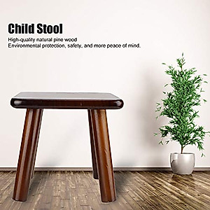 Wooden Stool, Natural Pine Wood Safety Stable Toddler Stool Chair Strong Load‑Bearing Rounded Corners Smooth Child Step Stool for Living Room Bathroom Bedroom Garden Balcony(Square Nut‑Brown)