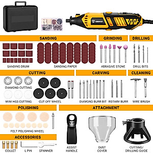 Rotary Tool Kit: DEKOPRO Power Hand Rotary Tools Mini for Wood/Metal, Electric Grinder Drill Machine Set with Flex Shaft for Carving, Cutting, Sanding, Grinding, Polishing, Engraving
