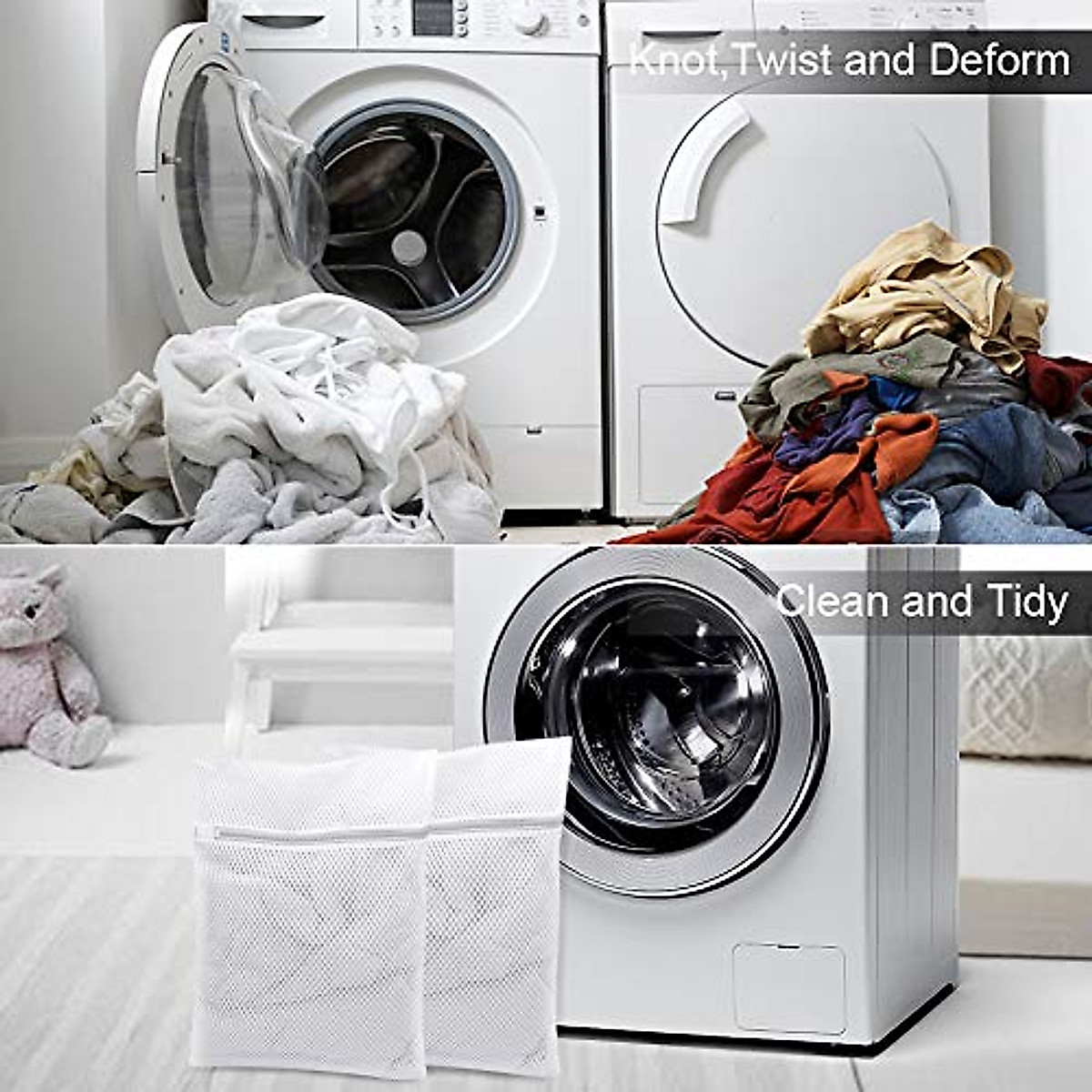 Extra Large Mesh Laundry Bag, 2 Pack Zippered Polyester Delicates Laundry Wash Bag, Washer and Dryer Safe Clothes Laundry Bag for Coat, Sweater, Bed Sheet, Window Screening