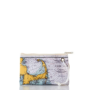 Sea Bags Recycled Sail Cloth Cape Cod Nautical Chart Wristlet Zip Top Wristlet Clutch Zippered Wallet with Strap