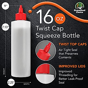 6-pack Plastic Squeeze Condiment Bottles 16-Ounce with Red Twist-Cap Set of 6 16-oz (Perfect for Syrup, Sauce, Ketchup, BBQ, Condiments, Dressing, Arts and Craft, Workshop, Storage, and More)