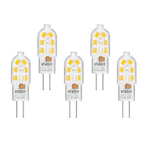X-Molin Bipin led Bulb 12v G4 Light Bulb, Warm White 3000K 5Pack JC Bi Pin Bulb AC/DC 12v led Bulbs for rv Interior, MR11 G4/GU4/GZ4 T3 Halogen Track Bulb Replacement Landscape Bulbs