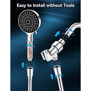 ODMJ Filtered Shower Head, High Pressure Shower Head with 6 Settings, Handheld Shower Head with 59" Hose and Bracket, Shower Head Filter for Hard Water, Water Saving Spray Soft Spa Shower Head