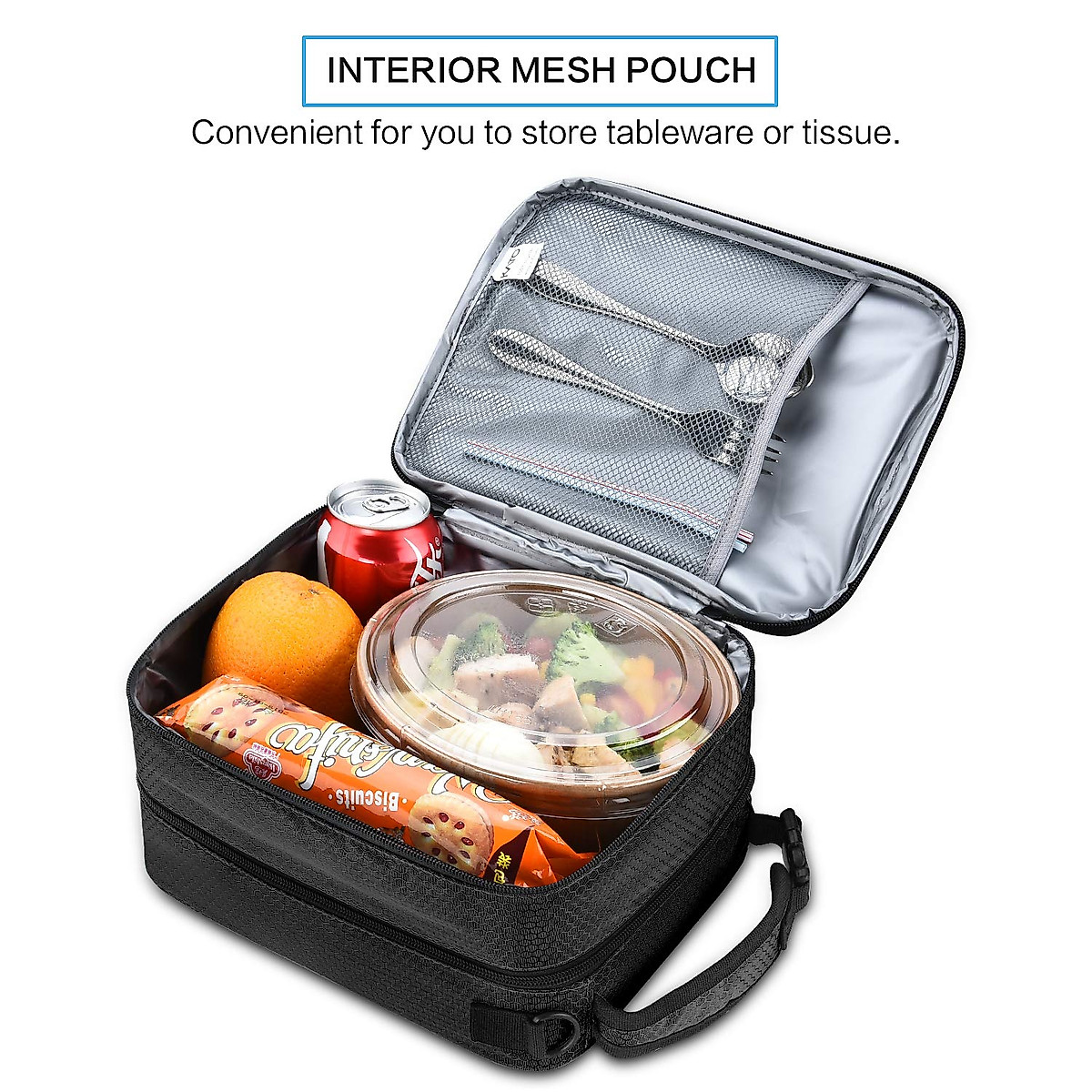 Tirrinia Expandable Insulated Lunch Bag, Leakproof Flat Lunch Cooler Tote with Shoulder Strap for Men and Women, Suitable for Work & Office, Black