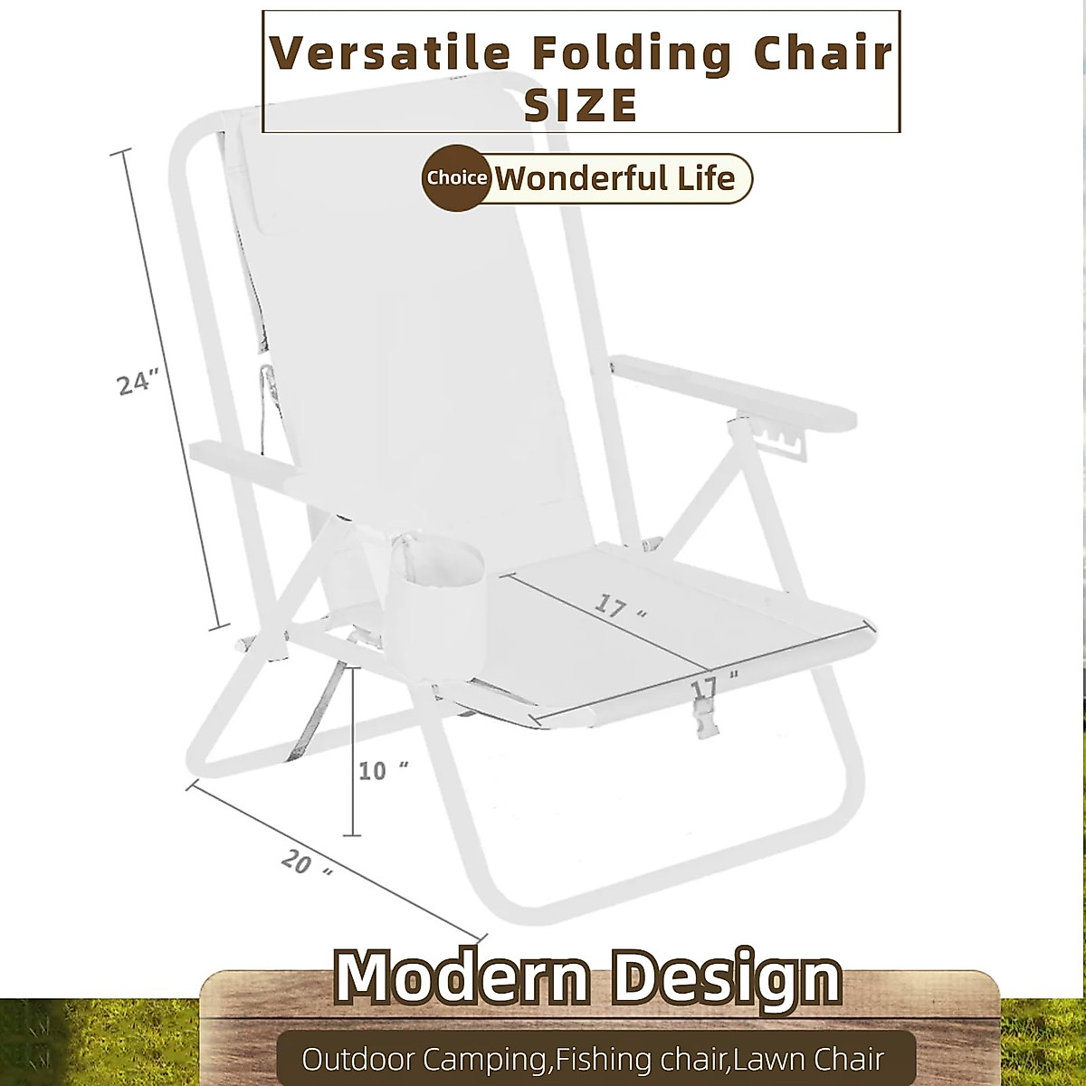 FXLCMUS Lightweight & Folding Beach Chair - 2 Pcs Portable Patio Chair for Outdoor Camping and Reading Lounging, with Cup Holder and Adjustable Headrest