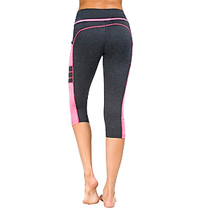 Sugar Pocket Women's Capris Tights Workout Running Leggings Yoga Pants XL(Grey/Pink)