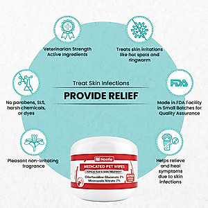 Nootie Medicated Dog Wipes, Chlorhexidine & Miconazole Pet Wipes for Dogs & Cats - 2” Small Wipes, 60 Count - Sold in Over 10,000 Vets & Pet Stores