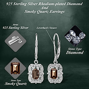 Auriga Fine Jewelry 925 Sterling Silver Diamond and Smoky Quartz Drop Dangle Earrings 1.08cttw (L-30 mm, W-9 mm) Gift for Women