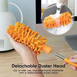 Microfiber Duster for Cleaning, Tukuos Hand Washable Dusters with 2pcs Replaceable Microfiber Head, Extendable Pole, Detachable Cleaning Supplies for Office, Car, Window, Furniture, Ceiling Fan