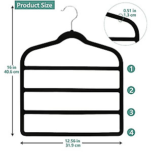 Velvet Pants Hanger Space Saving Non-Slip Pants Rack Hanger, Skirt Hangers Multiple Layers 360° Swivel Hook Velvet Clothes Hanger Closet Organizer for Jeans, Scarf and Tie, 4-Pack, Black