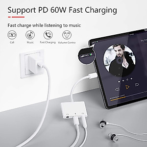 USB C to 3.5mm Headphone Adapter,3 in 1 Dual Headphone Audio Jack Splitter with PD Fast Charging Port for Samsung Galaxy S22 S21 S20 S10 S9,2018 iPad Pro,Google Pixel 4,HTC,Huawei etc (White)