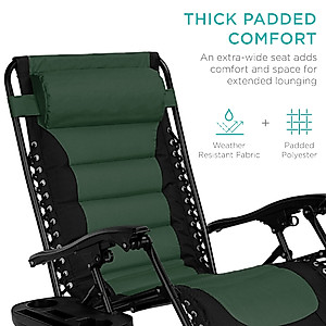 Best Choice Products Oversized Padded Zero Gravity Chair, Folding Outdoor Patio Recliner, XL Anti Gravity Lounger for Backyard w/Headrest, Cup Holder, Side Tray, Polyester Mesh - Black/Forest Green