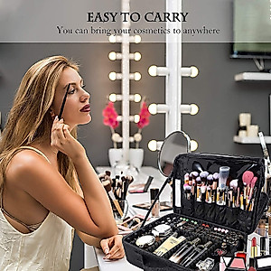 JOURMON Travel Makeup Case Portable Makeup Train Case Organizer Cosmetic Bag with Adjustable Dividers and Shoulder Strap for Makeup Brushes Toiletry Travel Accessories(Pure Black, L)