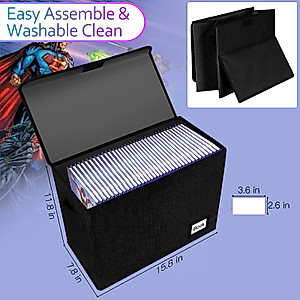 YNSZAS Comic Book Storage, Comic Book Box, 15.8" X 7.8" X 11.8", Collapsible Comic Short Box, Holds 160-180 Comic Book, Heavy Duty Comic Book Bin Container Holder Shelf (Black)