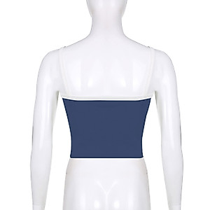 KAMISSY Cotton Color Block Tank Tops for Women Sleeveless Patchwork Crop Cami Tank Casual Slim Fit Cropped Vest Top Blue M