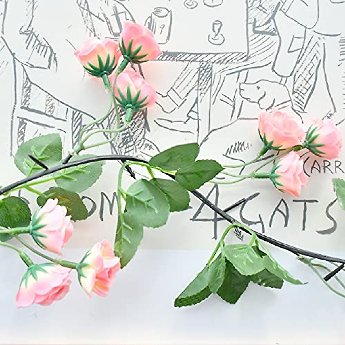 Mandy's 2pcs Pink Silk Rose Vine Garland Artificial Flowers with 69 Heads for Home Wedding Arch Floral Decorations