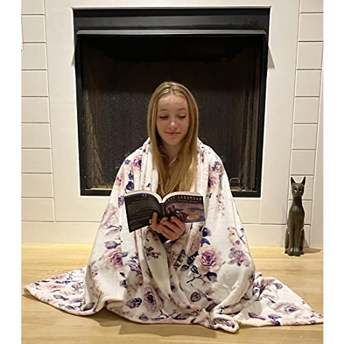 Decorative Throw Blankets: Soft Plush Lively Rose Floral Accent for Couch or Bed, Colored: Blush Pink Purple Navy Blue Grey White