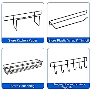 Nandae Fridge Spice Rack Organizer, Refrigerator Side Shelf Storage with Paper Towel Holder 2 Baskets & 6 Hooks Kitchen Rack for Refrigerator Washing Machine, Black