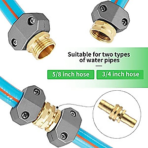 Garden Hose Nozzle and Water Hose Connectors Parts Set - High Pressure Adjustable Twist Brass Nozzle Sprayer, 3/4 inch Male and Female Thread Brass Coupler Hose Connector, Zinc Alloy Clamps