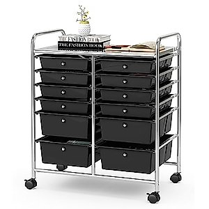 Giantex 12-Drawer Rolling Storage Cart, Multipurpose Movable Organizer Cart, Utility Cart for Home, Office, School (Black)