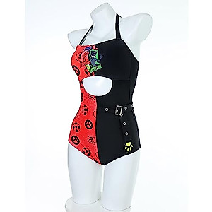Miraculous Women's Ladybug and Lady Noir Beach Halter One Piece Swimsuit Bathing Suit (as1, Alpha, m, Regular, Regular, Black and Red)