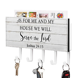 As for Me and My House We Will Serve The Lord Key Holder Wall Mount Key Rack Christian Saying Self Adhesive Key Hanging Rack Rustic Decoration for Entryway Mudroom Hallway Office 7x4 inch