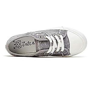 SALT&SEAS Women's Canvas Fashion Sneakers Low Top Lace Up Comfortable Casual Shoes Walking Flats Grey, 10