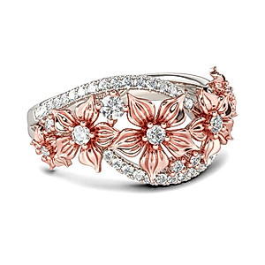 Jeulia Floral Rings for Women 925 Sterling Silver Flower Fashion Band Ring Brilliant Diamond Wedding Engagement Anniversary Promise Ring Jewelry Set (6.0(U.S))
