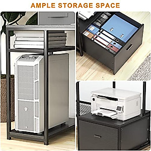 AYEASY Home Office Desk with Monitor Stand Shelf, 66 inch Large Computer Desk with Power Outlet and USB Charging Port, Computer Table with Storage Shelves and Drawer, Study Work Desk, Black