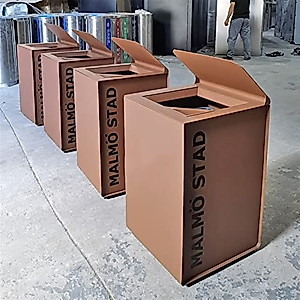 Trash Can Outdoor Square Trash Can, Large-Capacity Commercial Trash Can with Solid Steel Frame and 1 Wooden Panel, Creative Vintage Trash Can Outdoor Trash Can