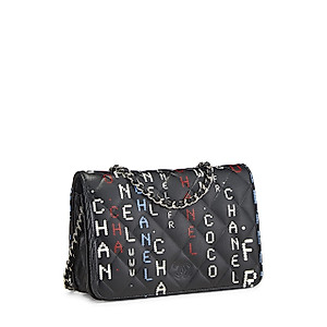 Chanel, Pre-Loved Black & Multicolor Lambskin Data Center Wallet on Chain (WOC), Black