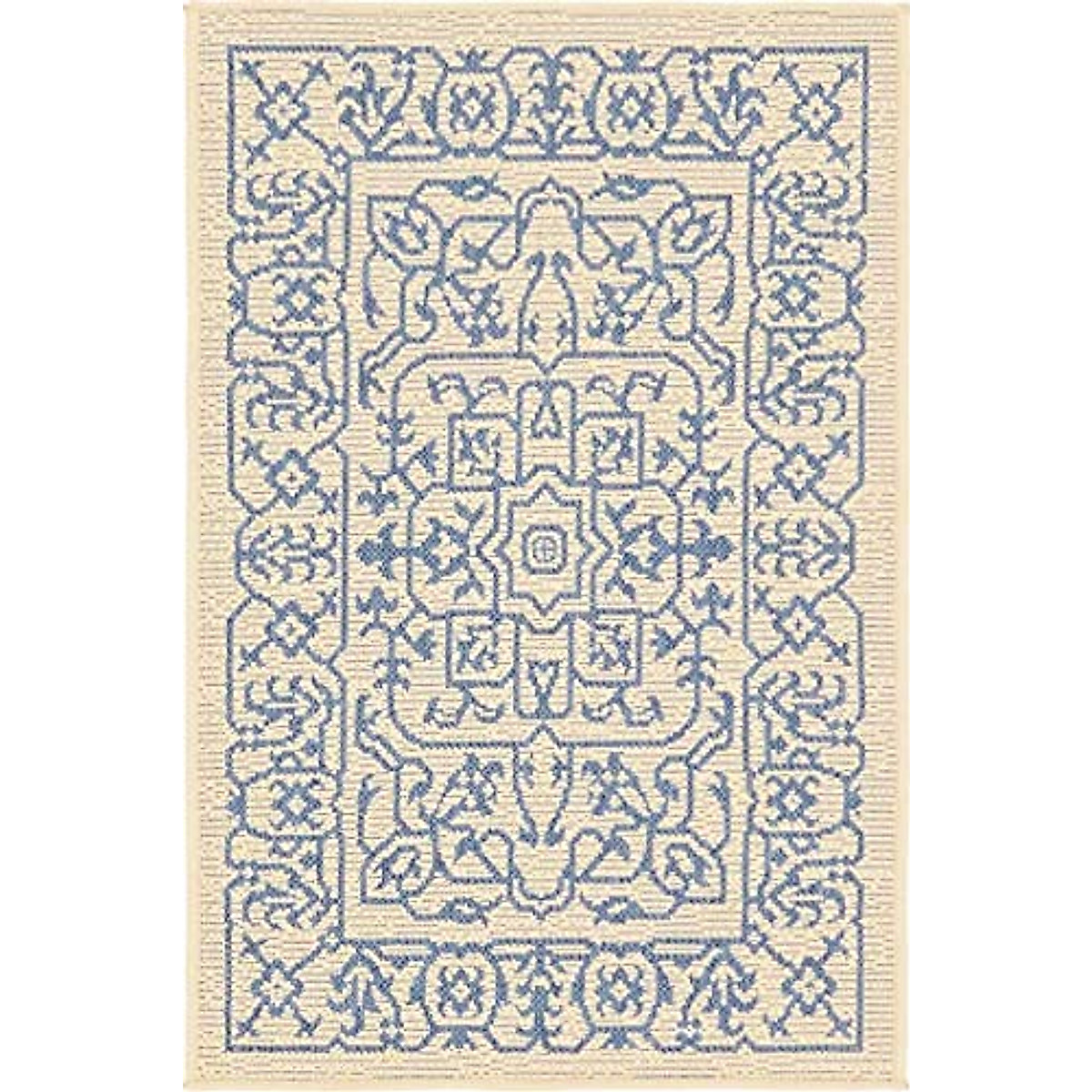 Unique Loom Outdoor Botanical Collection Area Rug - Allover (2' 2" x 3' 1" Rectangle, Beige and Blue/ Blue)