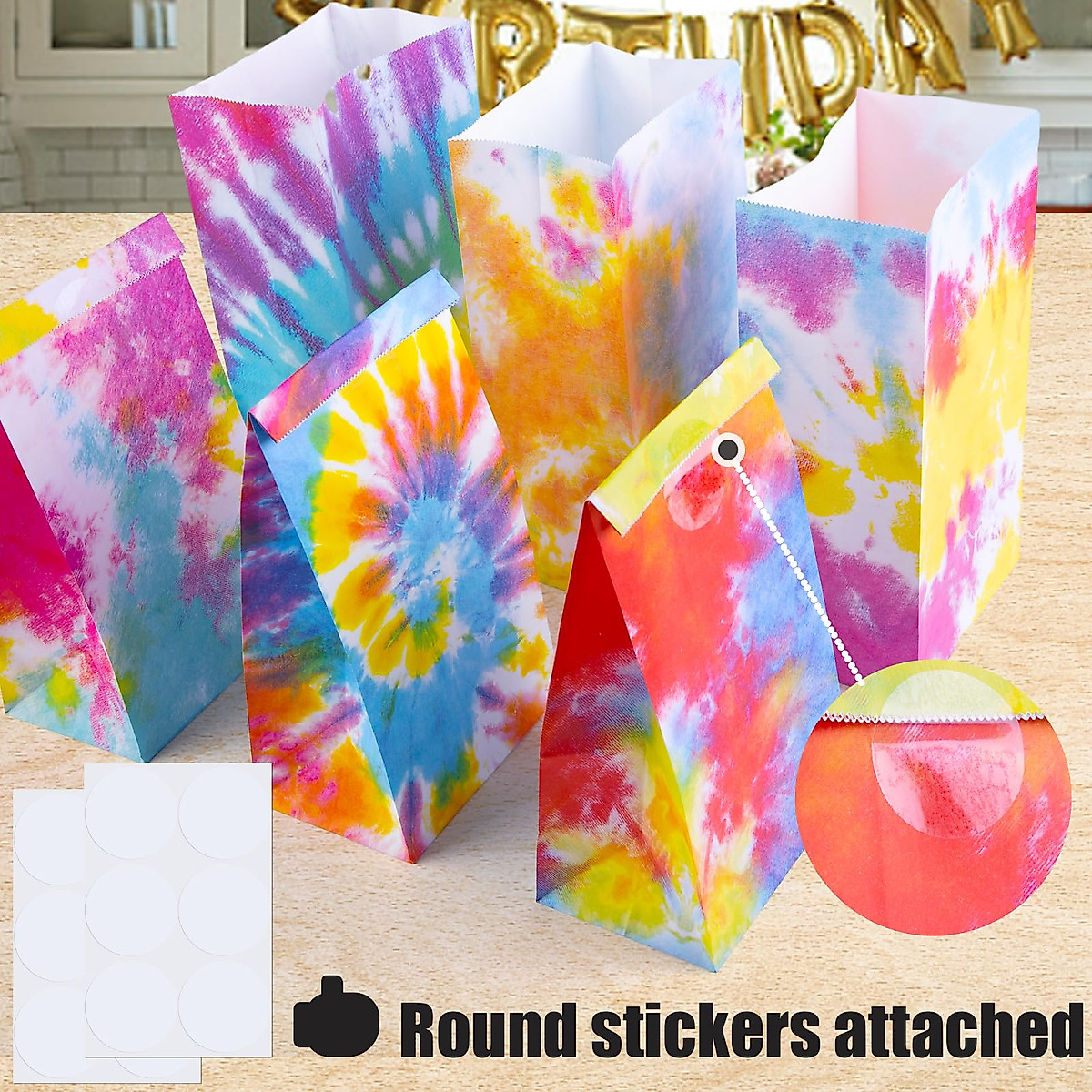 JOHOUSE 54PCS treat bags,paper lunch bags,party favor bags for kids birthday,tie dye party favors paper gift bags for Birthdays,Baby Shower,weddings,Party Favor,Holiday Presents