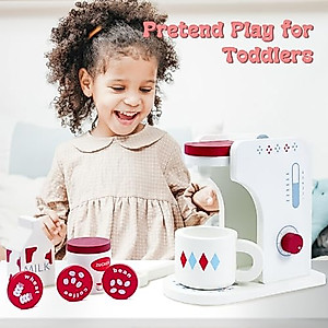 OsetToys Kids Coffee Maker Playset, Wooden Coffee Set Play to Learn Coffee Making Routine , Multi - Pretend Play Kitchen Accessories Kids Coffee Maker Play Set for Girls and Boys