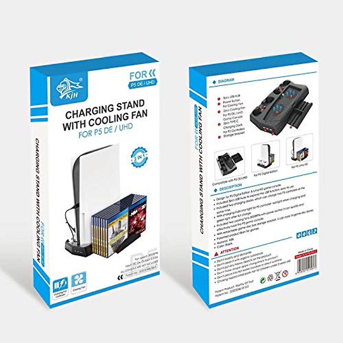 Vertical Stand with Cooling Fan Station Charging Dock, for PS5 Console and PS5 Digital Edition with 3 USB Hubs, 2 DualSense Controller Charging Dock
